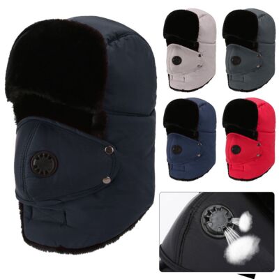 Removable Face Mask Winter Warm Hat Thick Ear Flap Cap For Cold Weather ...