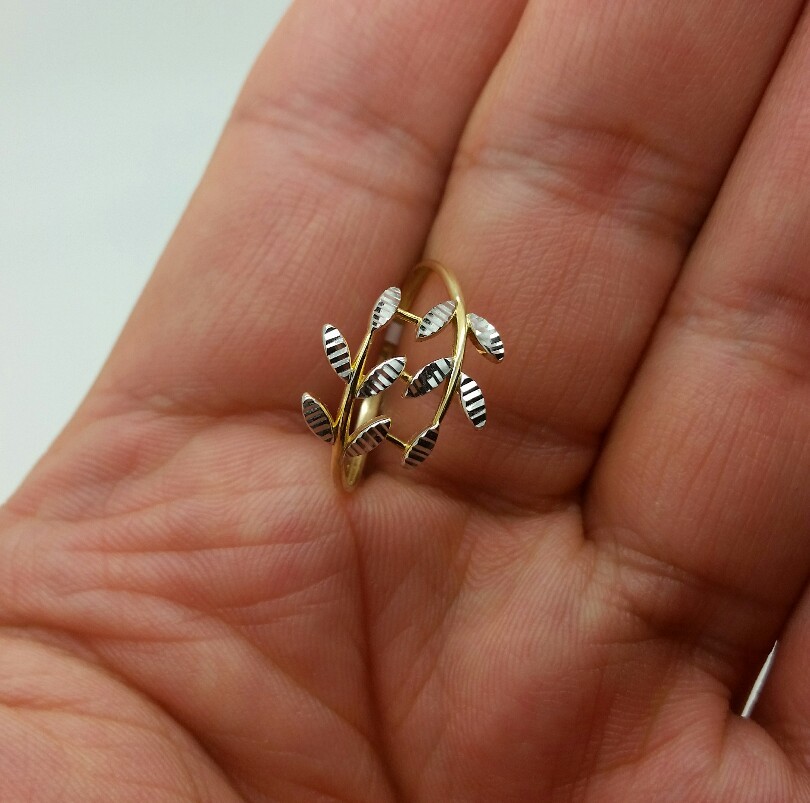 14k Yellow Gold Diamond Cut Leaf Design Band Ring Size 7 | eBay