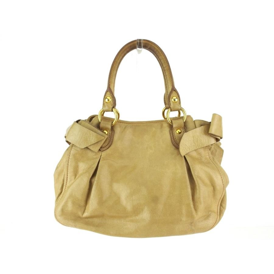 Miu Miu Mini Boston Bag Beige Leather Ribbon Detail Vintage Authentic ...