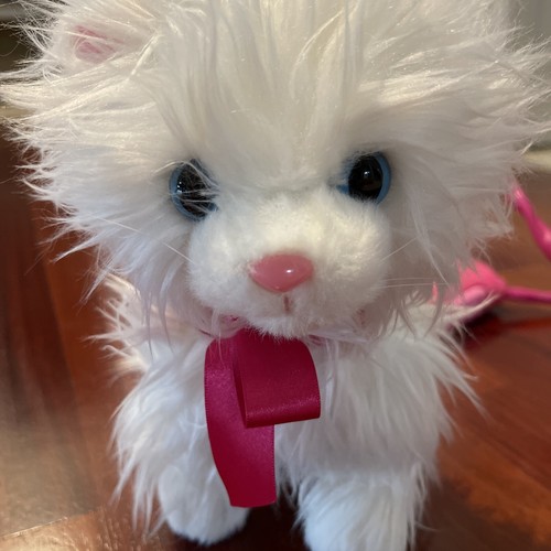 Animagic Fluffy Go Walking Kitty Cat Interactive White Light Up Meows ...