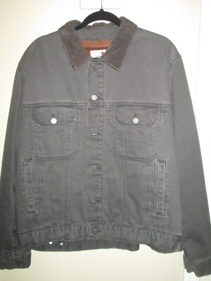 MENS WOOLRICH GRAY DENIM FLEECE LINED TRUCKER JACKET, SZ L | eBay