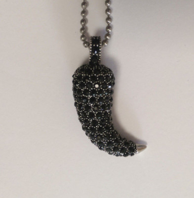 Stainless Steel Black Rhinestone Tusk Necklace | eBay Australia