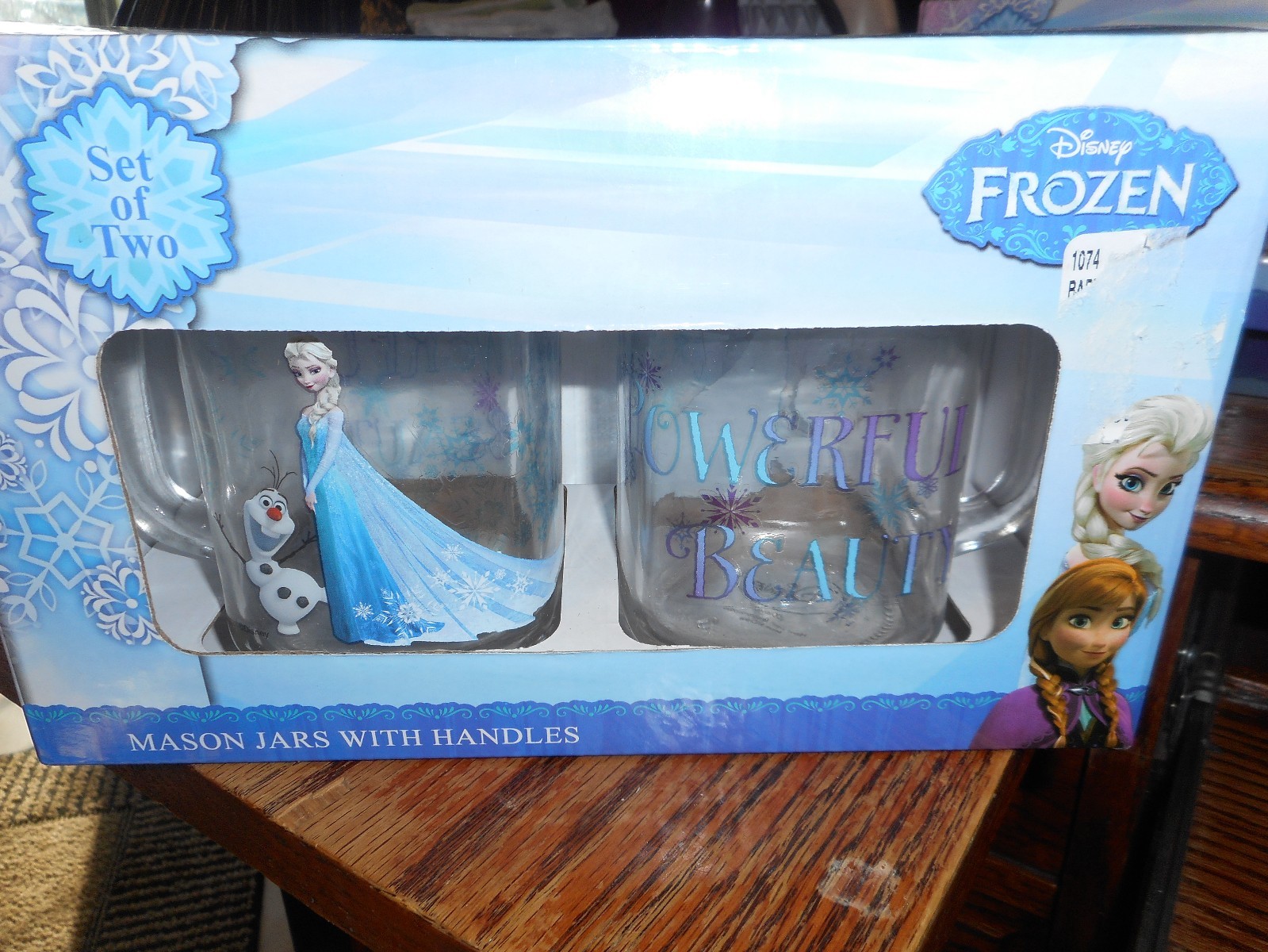 New Disney Frozen Elsa Drinking Glass Set Of 2 Mason Jar With Lids ...