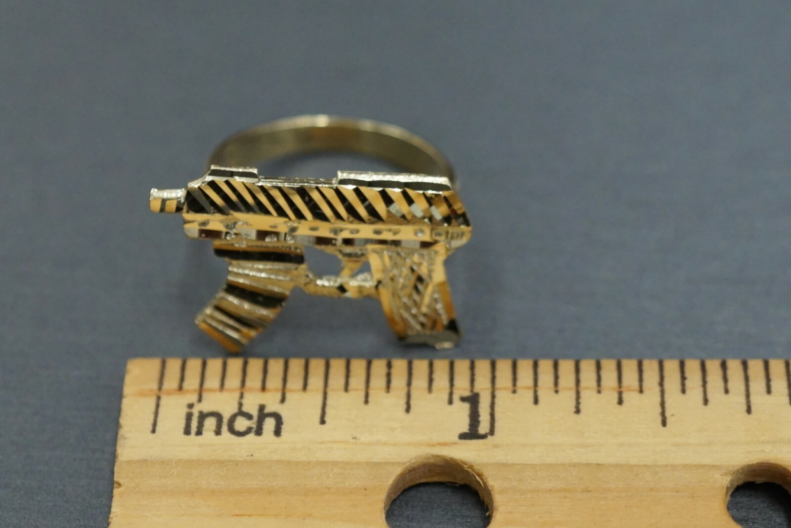 10K Solid Yellow Gold Diamond Cut UZI Machine Gun Ring. Size 8.25 | eBay