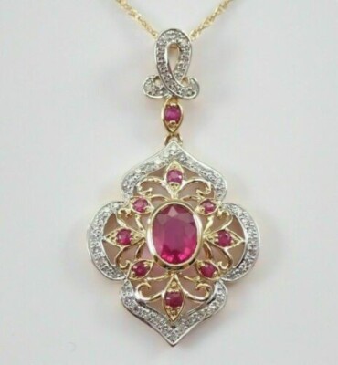 2Ct Ruby Engagement & Wedding Drop Pendant 14K Yellow/White Gold Over ...