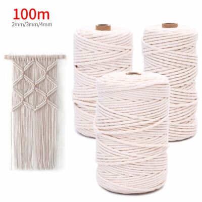 100M Natural Cotton Macrame String 3mm 4mm Twisted Cord Rope Artisan ...