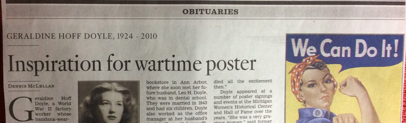 GERALDINE HOFF DOYLE 1924- 2010 OBITUARY MODEL WORLD WAR II POSTER WE ...