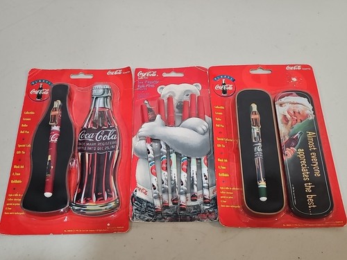 1996 Coca Cola Coke Bear Pen And Pencil Set + 2 1996 Roller Ball Pens W ...