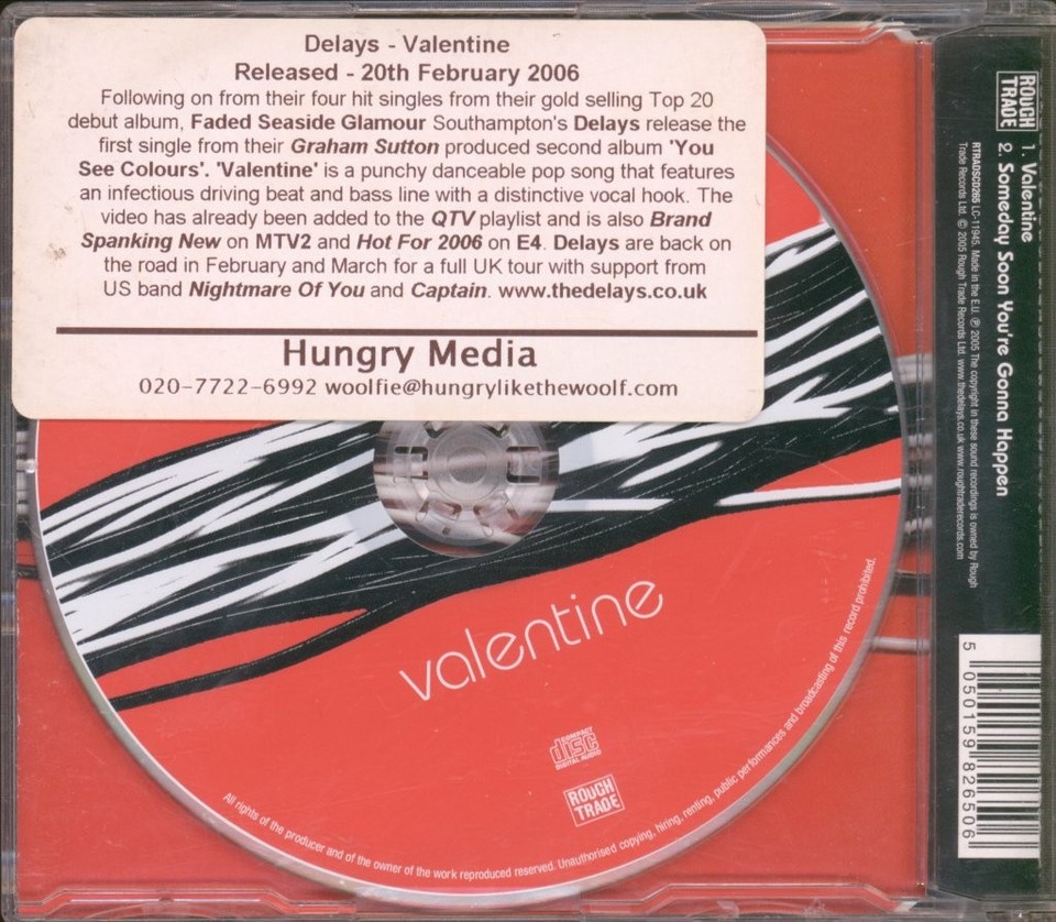 Delays Valentine CD UK Rough Trade 2006 single. Has release date ...