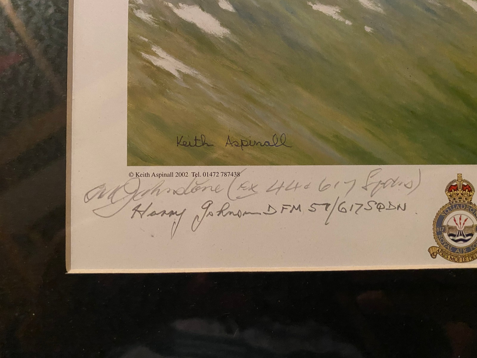 Two Dambusters aircrew signed "Target Tirpitz" Lancaster print by Keith ...