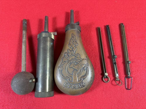 Vintage CVA & Lyman Gun Powder Flask With Running Deer w/ Storage ...