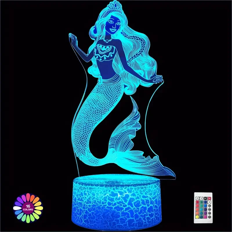 MERMAID 3D Night Light for KIDS,3D LED Lamp with REMOTE (16 colors) NIB ...