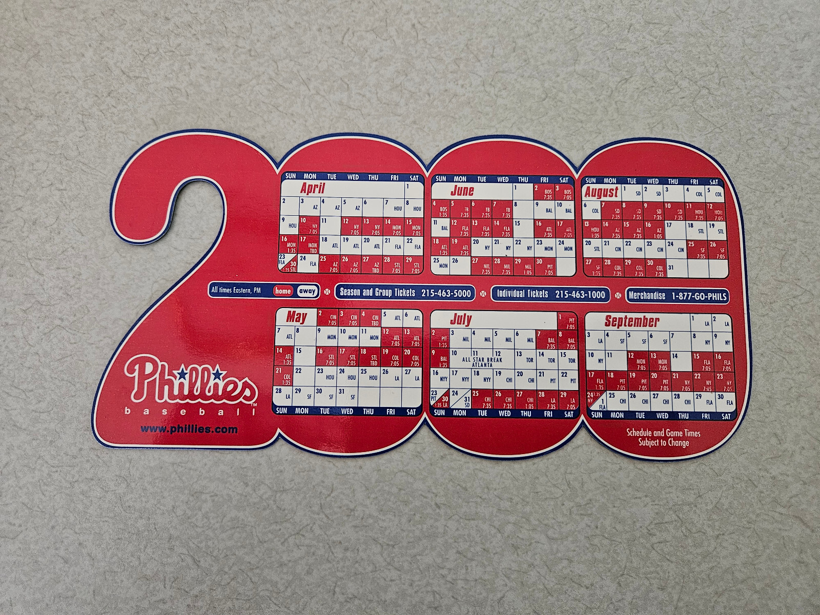MS20 Philadelphia Phillies 2000 MLB Baseball Magnet Schedule - Team | eBay