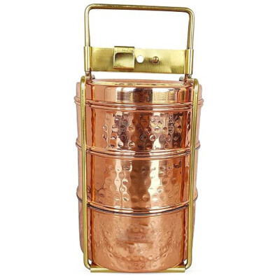 RSINC Copper Nickle 3 Compatment Lunch Box Brown Food Grade with Brass ...