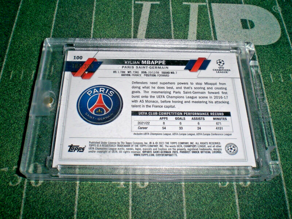 2022-23 Topps Chrome UEFA UCL Kylian Mbappe Neon Green Shimmer /399 1: ...