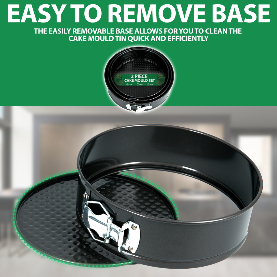 3PCS NON-STICK BAKING SPRINGFORM ROUND CAKE TIN TRAY PAN SET KIT SPRING ...