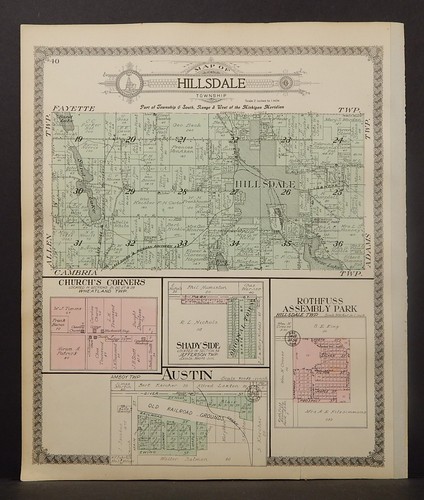 Michigan Hillsdale County Map Hillsdale Austin Township 1916 J21#08 | eBay