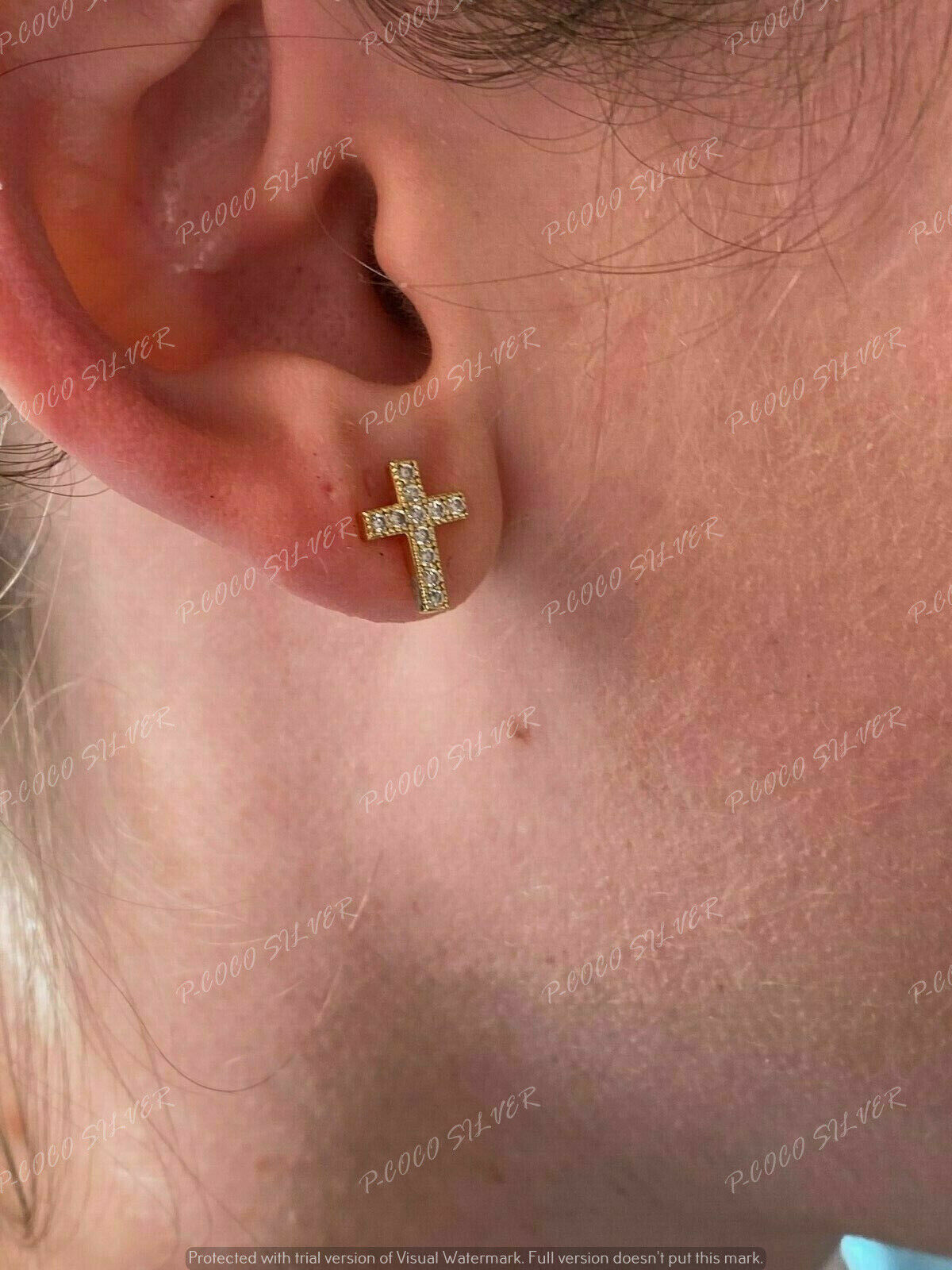 2Ct Round Cut Lab Created Diamond Cross Stud Earrings 14K Yellow Gold ...