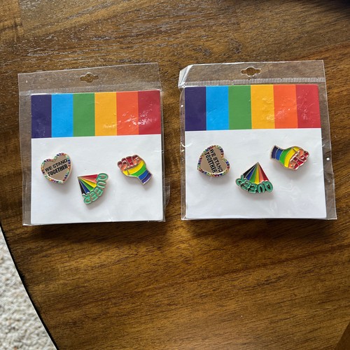 6 LGBTQ Pins / Badges PRIDE rainbow Enamel “ we stand together ...