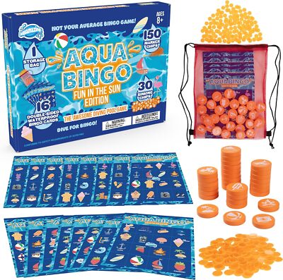 Pool Bingo Diving Game- 150 Marker Chips, 16 Waterproof Play Cards ...