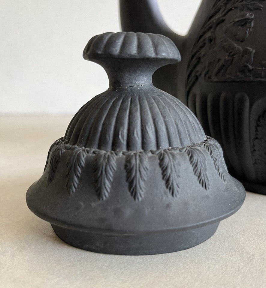 Early Black Basalt Ware Coffee Pot - Relief Moulded Figures | eBay UK