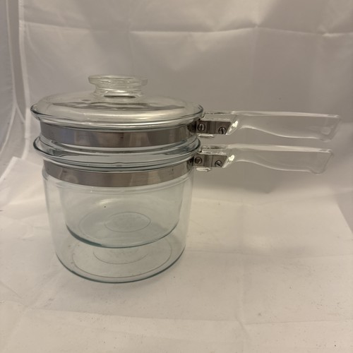 Pyrex Flameware Glass Double Boiler Saucepans Lid 6283L 6283U Vintage 1 ...