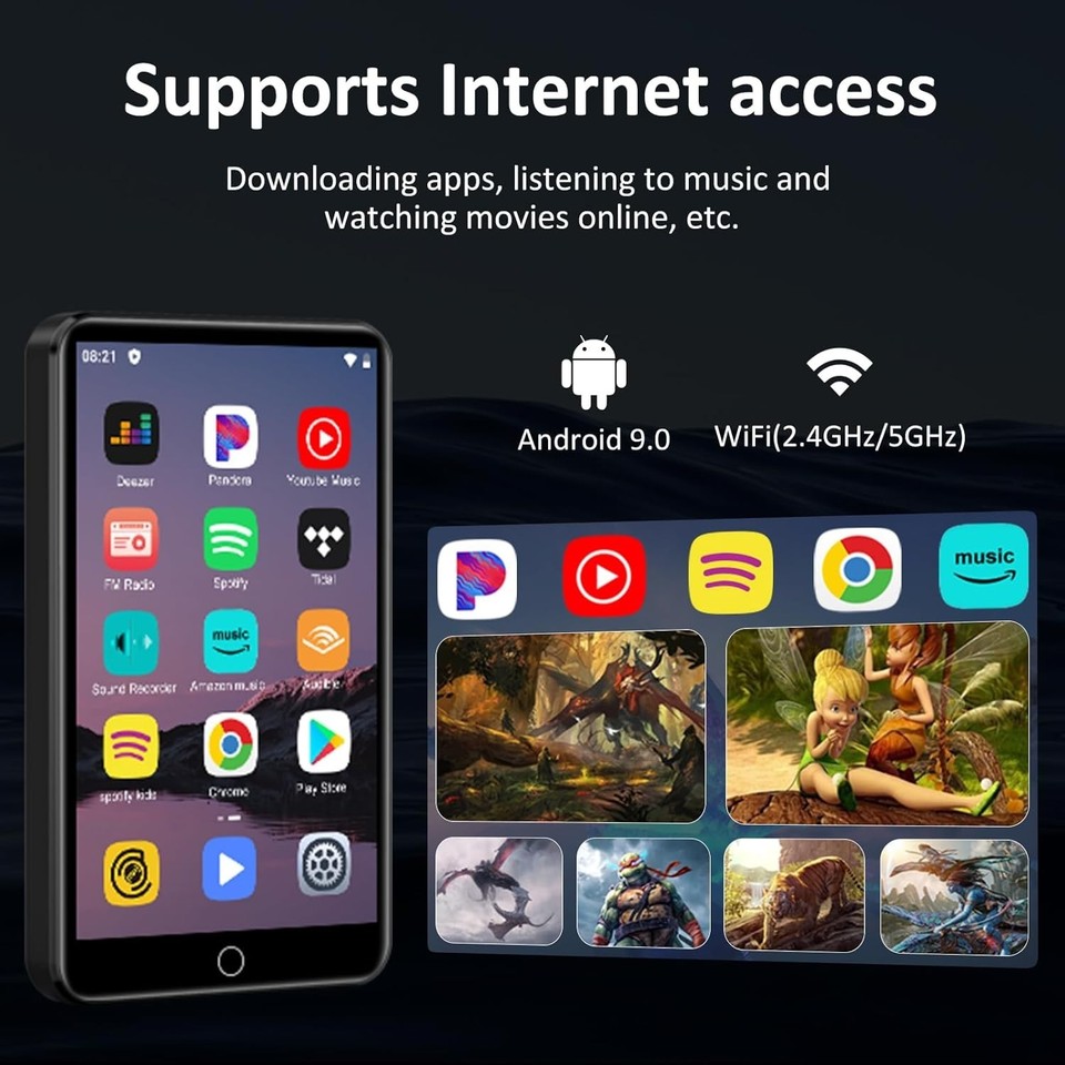 Diofox M8 80GB MP3 Player Bluetooth WiFi 4" Touch Screen Spotify Black ...