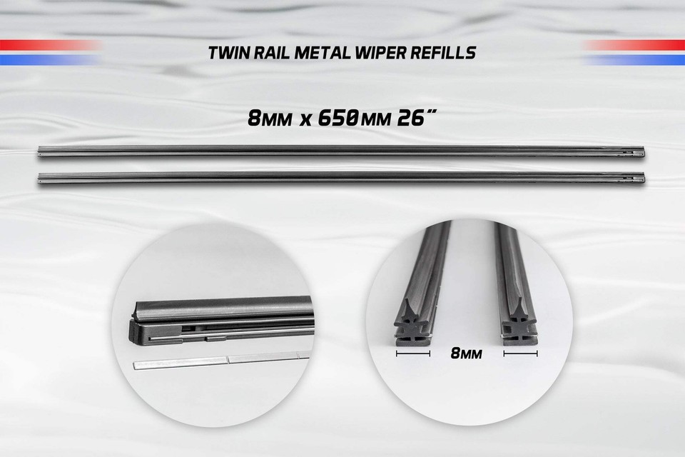 Pair Twin Metal Rail Wiper Blade Refill 8mm x 650mm 26" | eBay