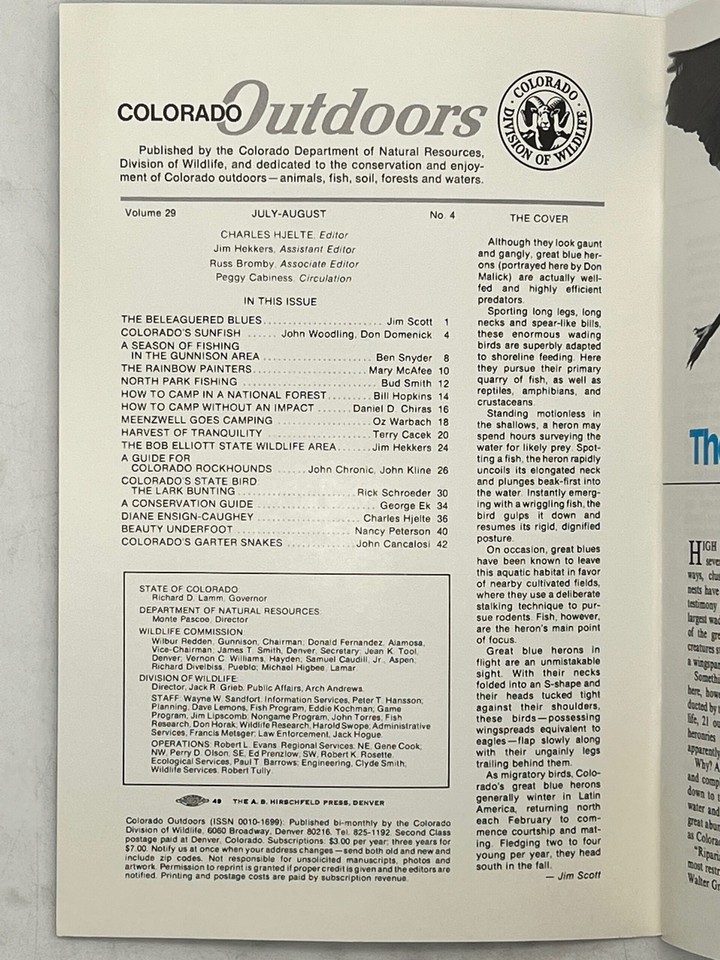 Colorado Outdoors Magazine Jul-Aug 1980 Donald Leo Malick Great Blue ...