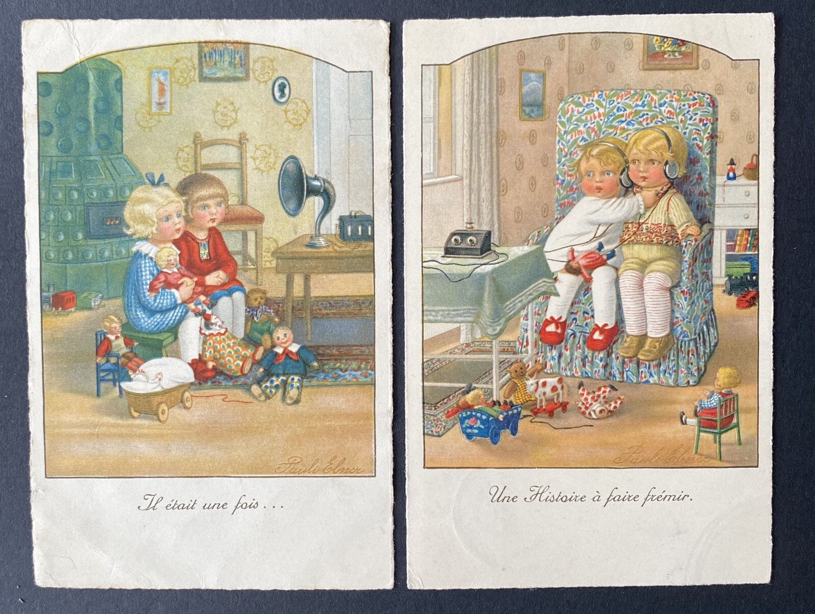 Vintage Postcards (2) Children ~ A/S Ebner ~ Children Listen to Old ...