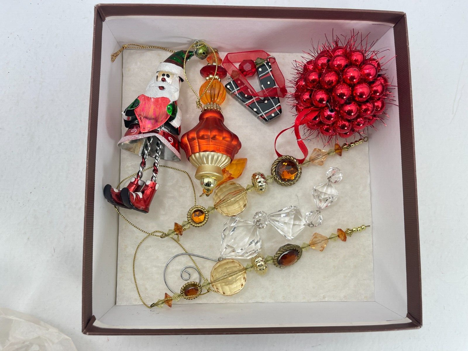 Vintage Christmas Tree Ornaments Plastic Hanging Dangle Metal Santa ...