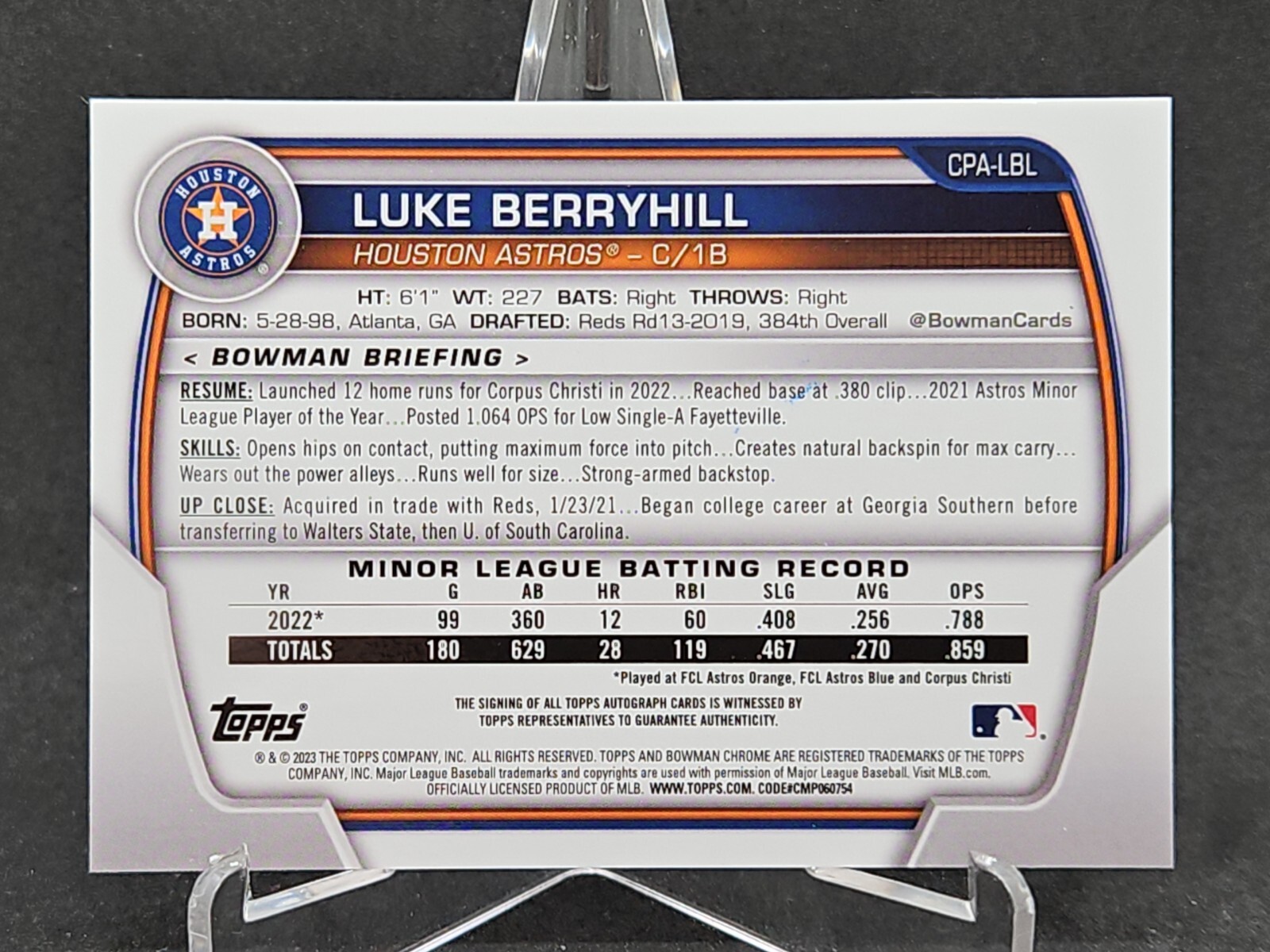 2023 Bowman Chrome 1st Luke Berryhill Autograph #CPA-LBL | eBay