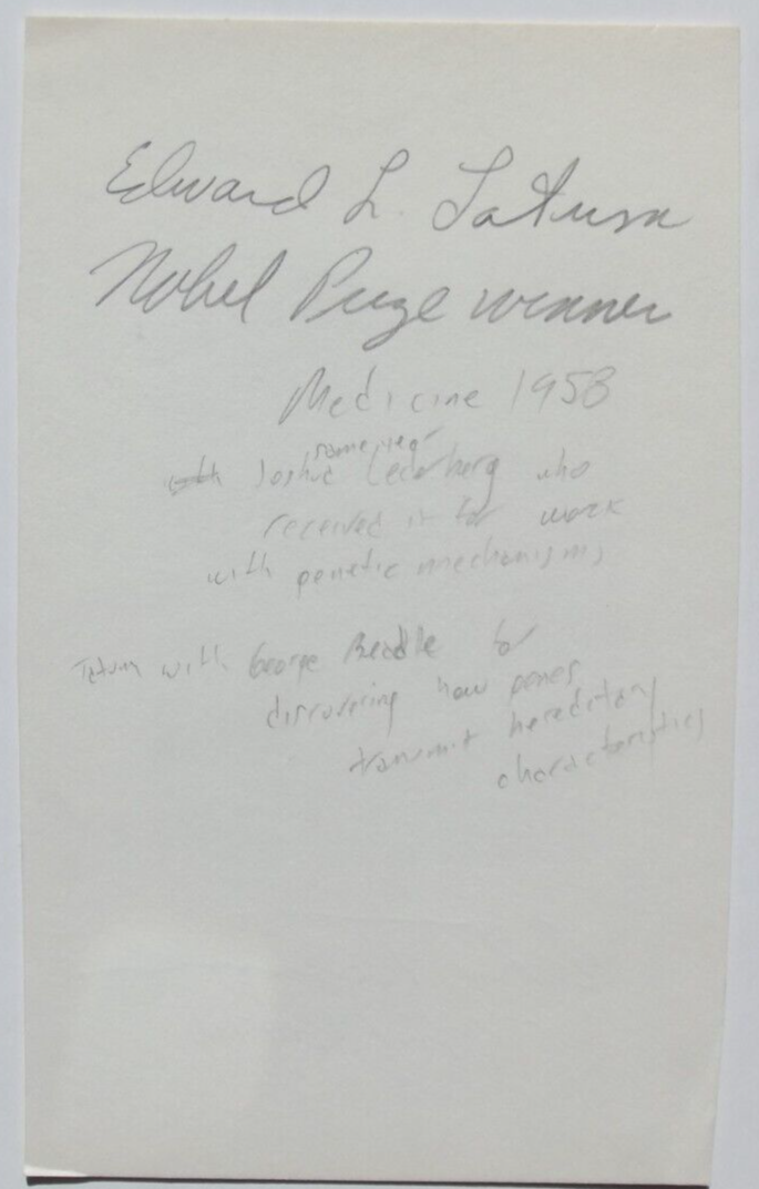 Edward L. Tatum "Nobel Prize in Medicine 1958" Signed Photograph ''Rare ...