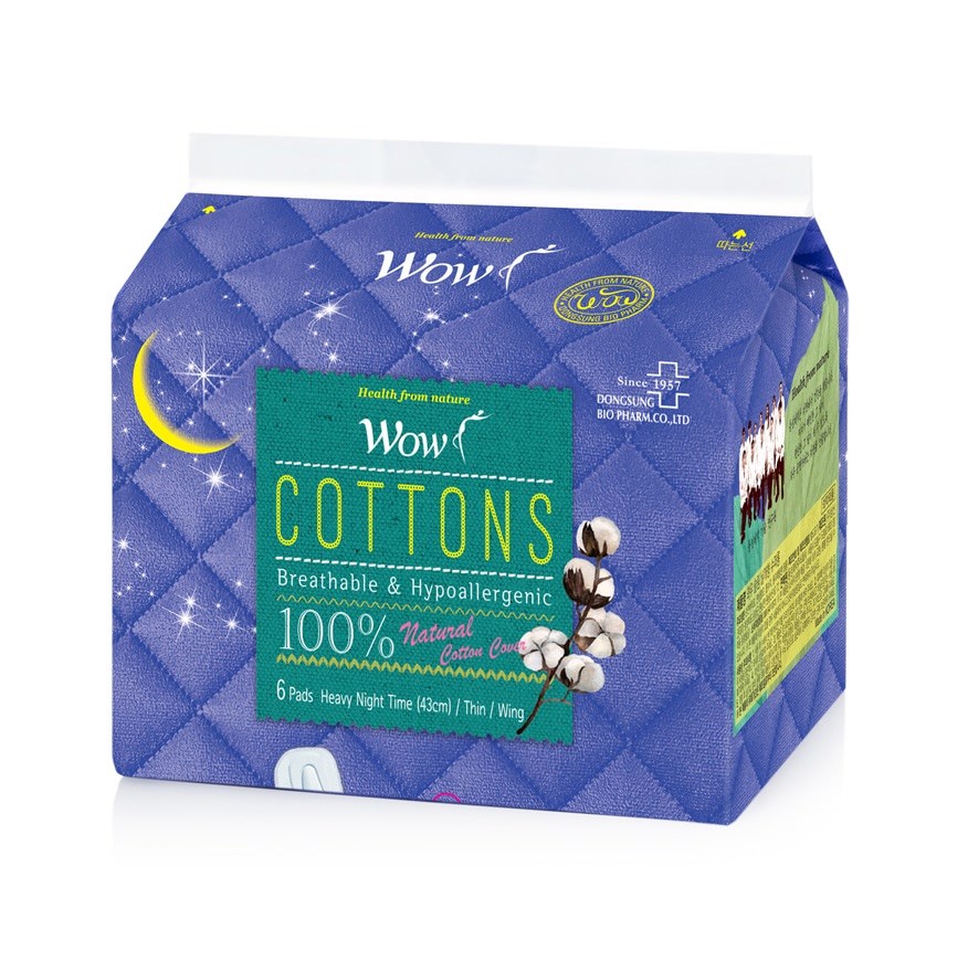 WOW 100% Cotton Sanitary Napkin Odorless Overnight Pads Thin with Wings ...