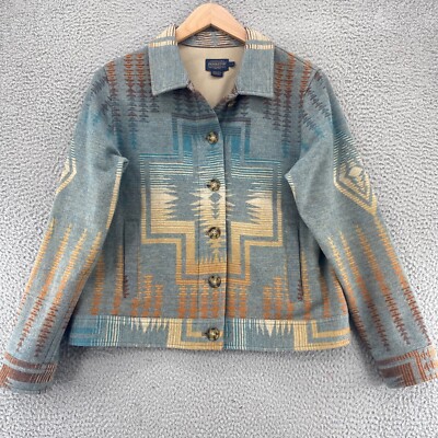 Pendleton Jacket Womens Large Willa Wool Blue Multi Southwest Aztec ...