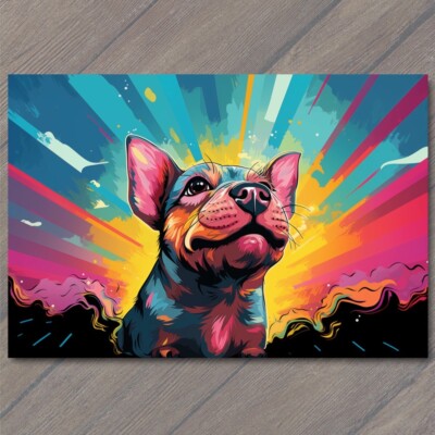 POSTCARD Frenchie Dog Smiling Happy Retro Pop Art Splash Colors Fun ...