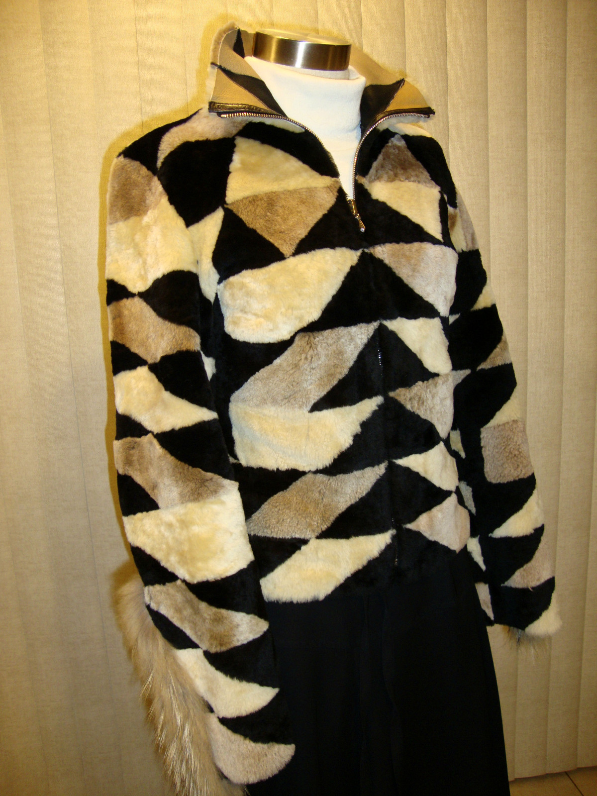 CLEMENTS RIBEIRO RARE RUNWAY SHEARLING PATCHWORK CROP JACKET COAT FUR ...