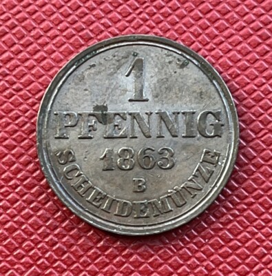 German States, Hannover 1863-B Copper 1 Pfennig. George V. Lustrous UNC ...