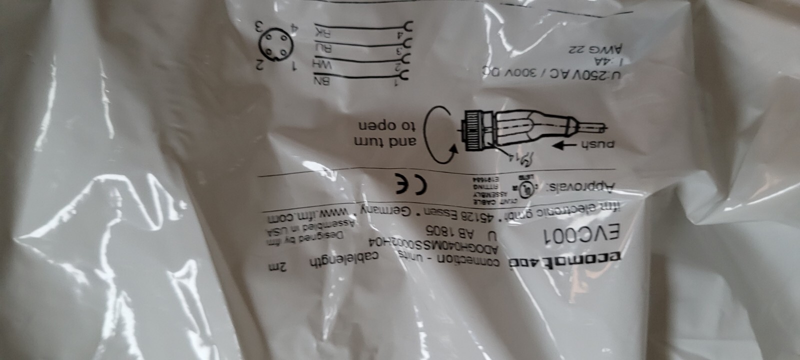 QTY 2 IFM EVC001 CABLE 4 WIRE 2 Meter 4 PIN 12mm | eBay