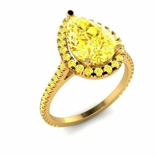 Lab-Created 3.20 Ct Pear Cut Canary Diamond Wedding Ring 14K Yellow ...
