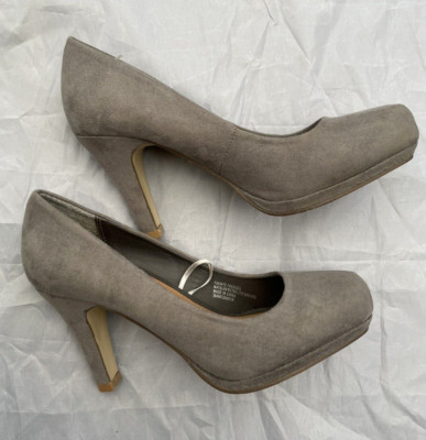 Fiore Women's Ladies Grey Slip On Suede Court Heels Shoes Size 3UK ...