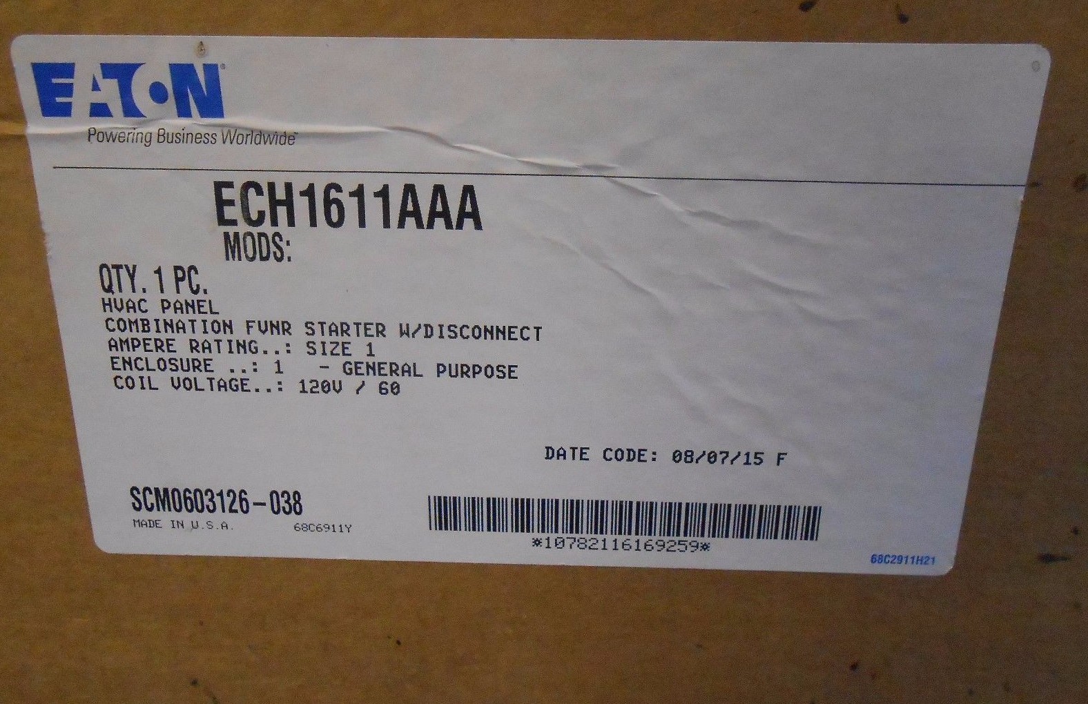 EATON ECH1611AAA COMBINATION MOTOR STARTER size 1 10HP an16dno Indoor ...