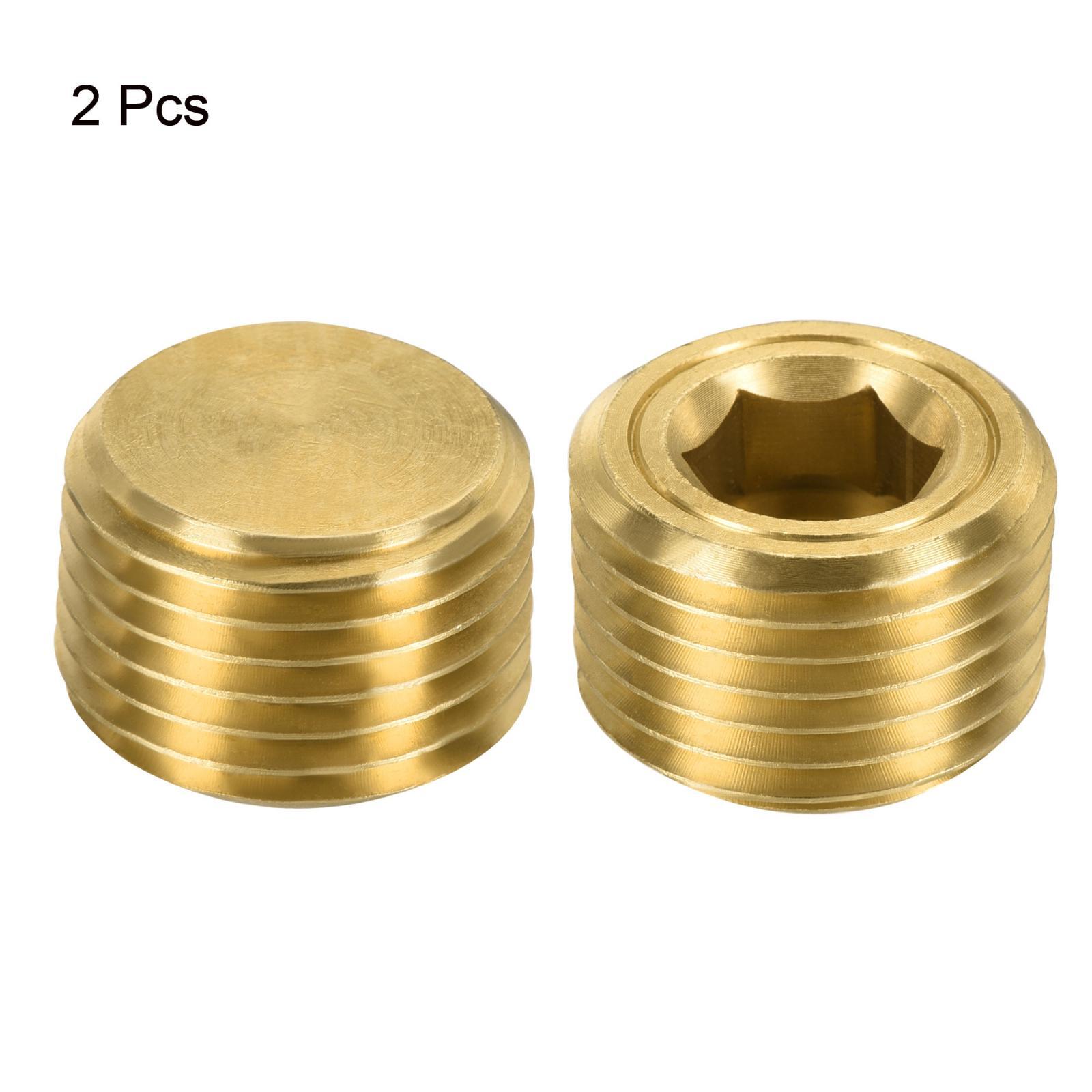 2pcs Brass Pipe Plug 1/2" NPT Male Thread Hex Internal Head Socket ...