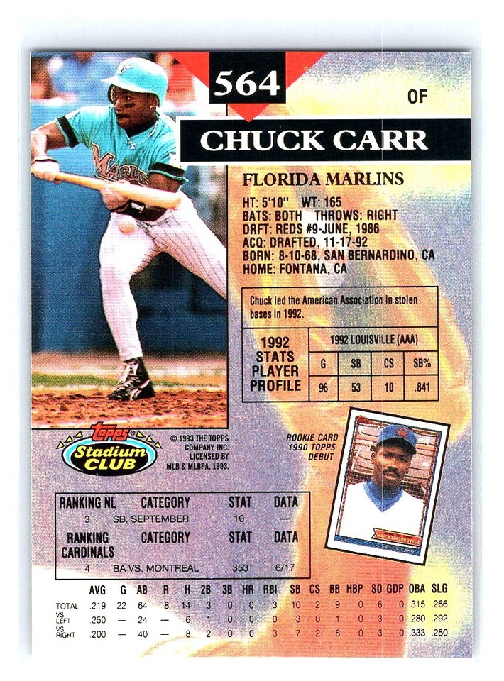 1993 Topps Stadium Club Chuck Carr Florida Marlins #564 | eBay