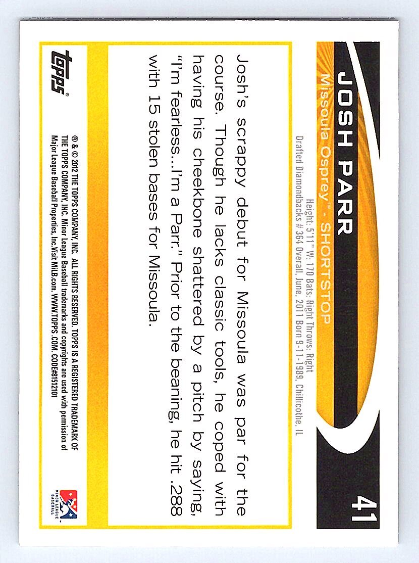 2012 Topps Pro Debut Josh Parr #41 Missoula Osprey | eBay