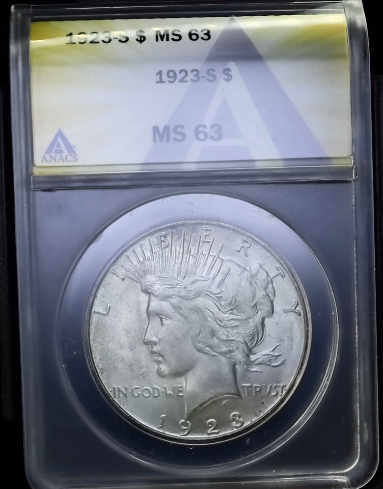 1923-S $1 Peace Silver Dollar ANACS MS 63 | Uncirculated UNC San ...