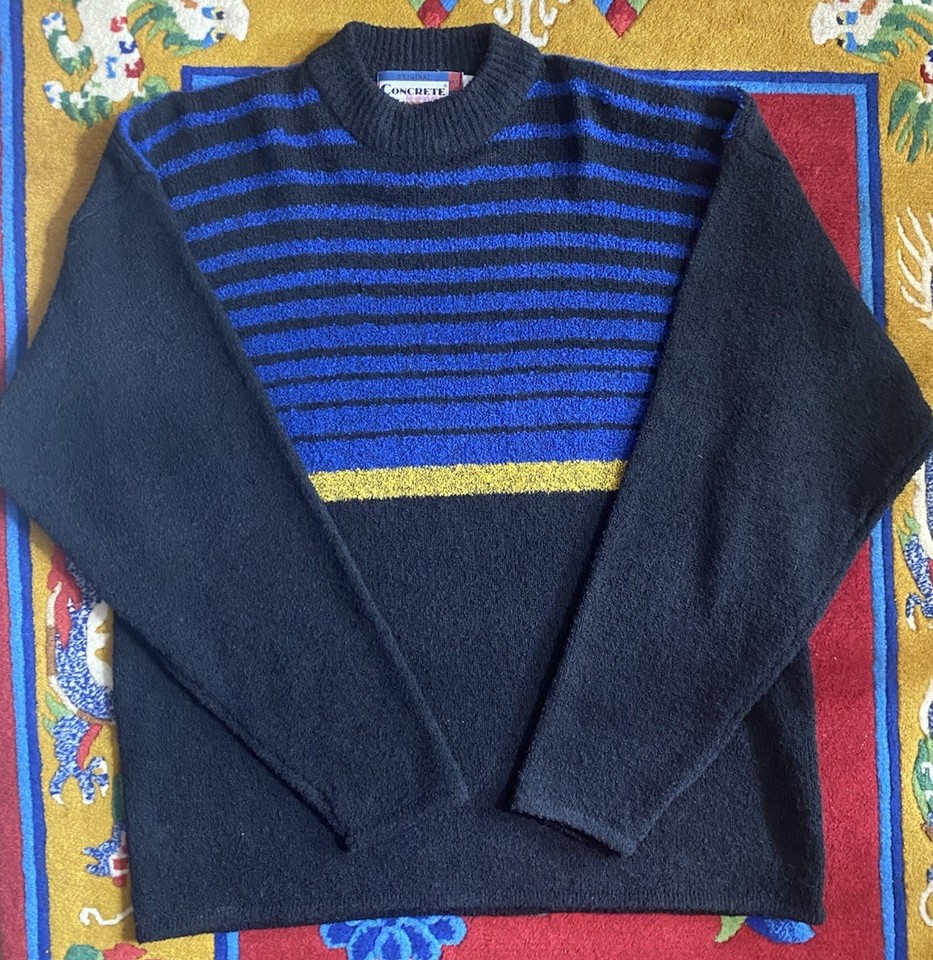 90s CONCRETE MIX Striped Sweater Chunky Men’s L Grandpa Mock Neck ...