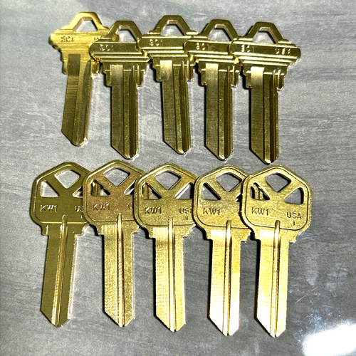 LOT 10 PACK KWIKSET KW-1 & SC-1 House Key Blanks BRASS Maintenance RE ...
