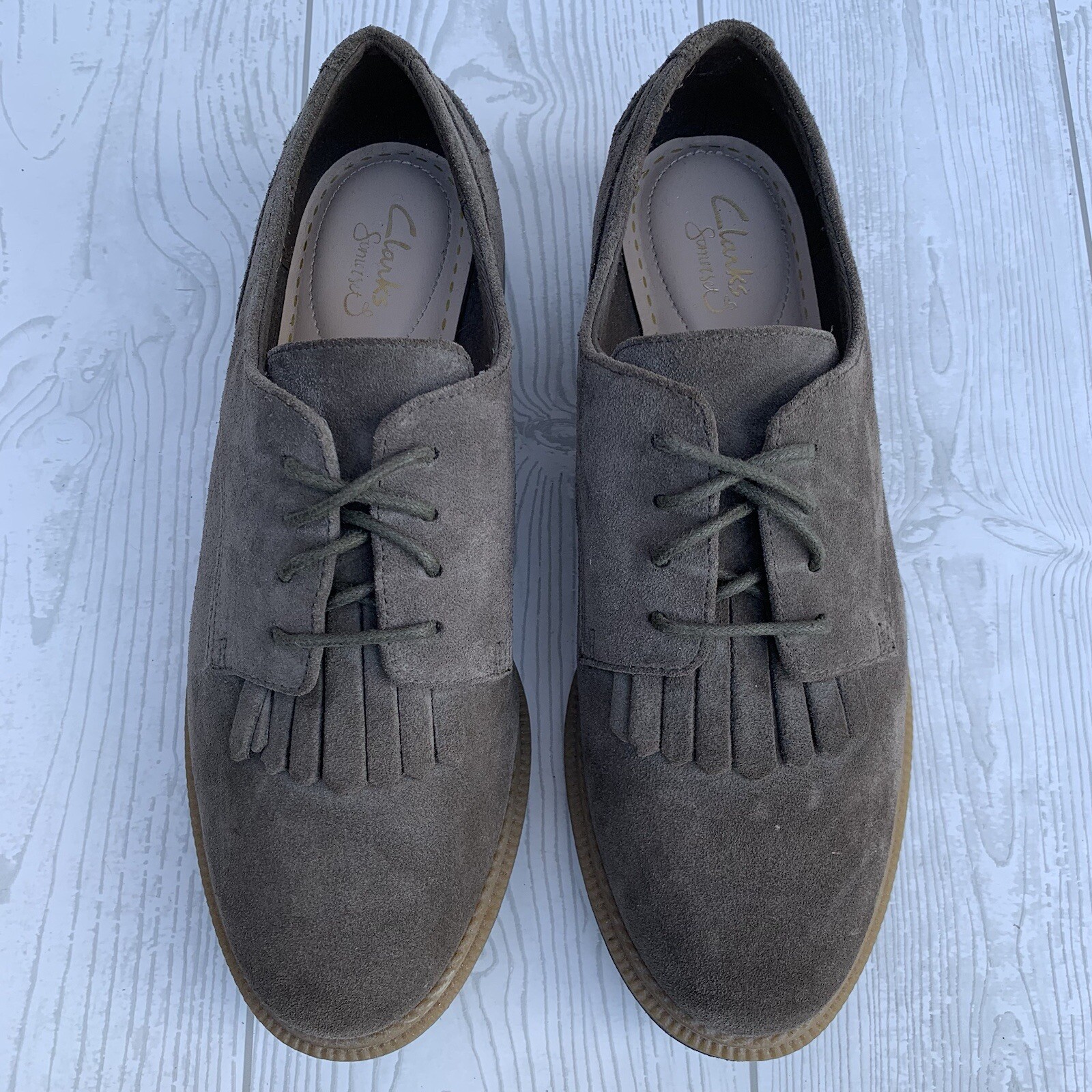 Clarks Somerset Griffin Mabel Kiltie Oxfords Taupe Su… - Gem