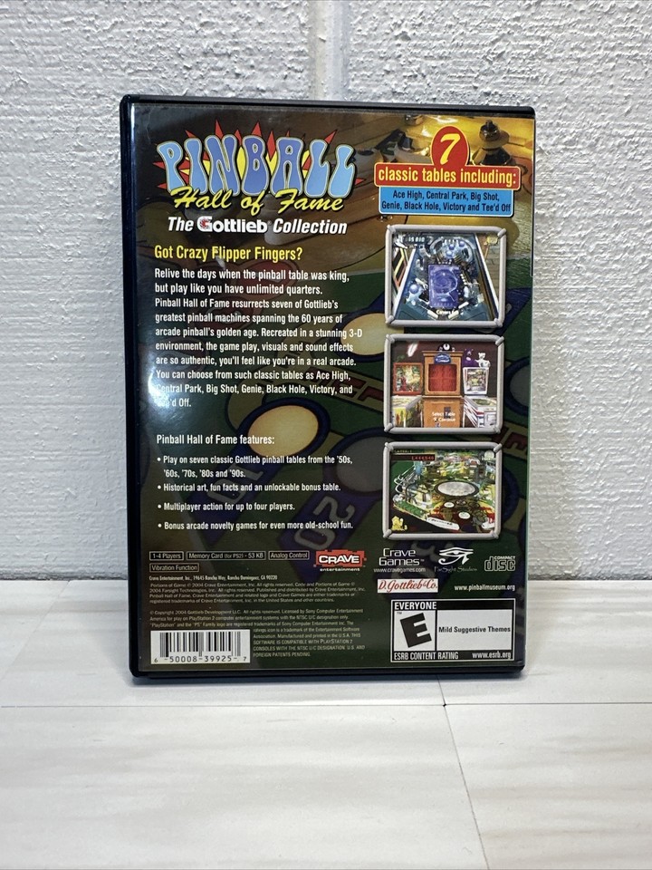 Pinball Hall of Fame The Gottlieb Collection PS2 PlayStation 2 ...